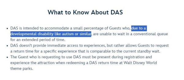Overview of Disney's Disability Access Service (DAS) Card • Mouse ...